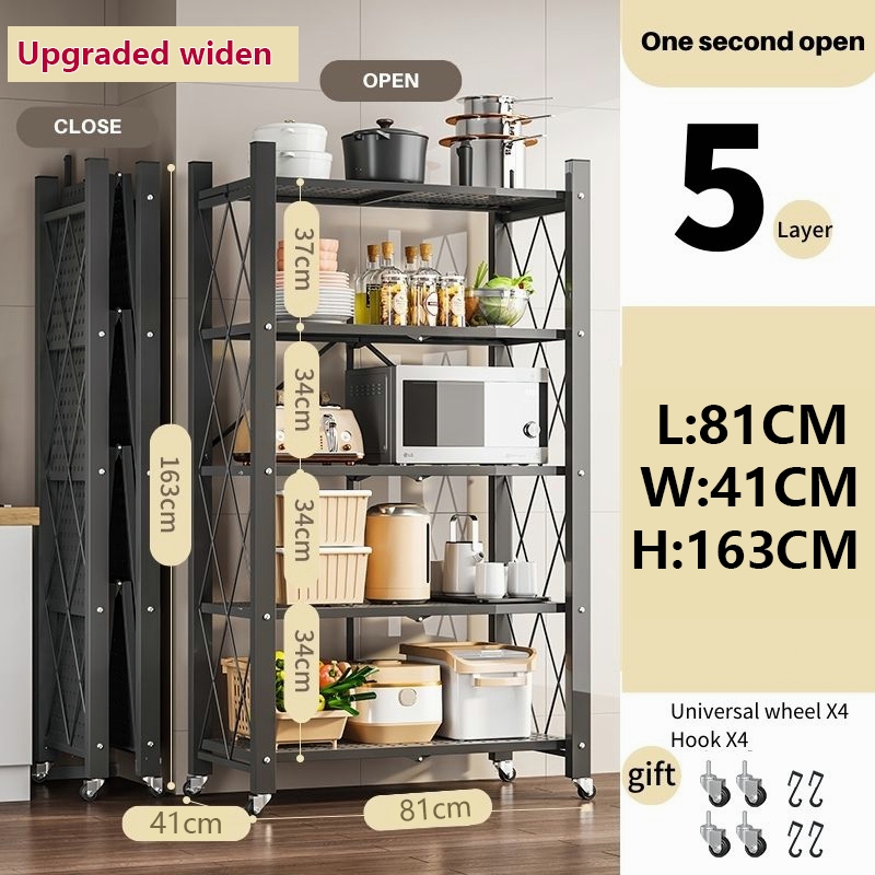 HM Foldable Storage Rack Kitchen Rack Microwave Oven shelf Kitchen ...
