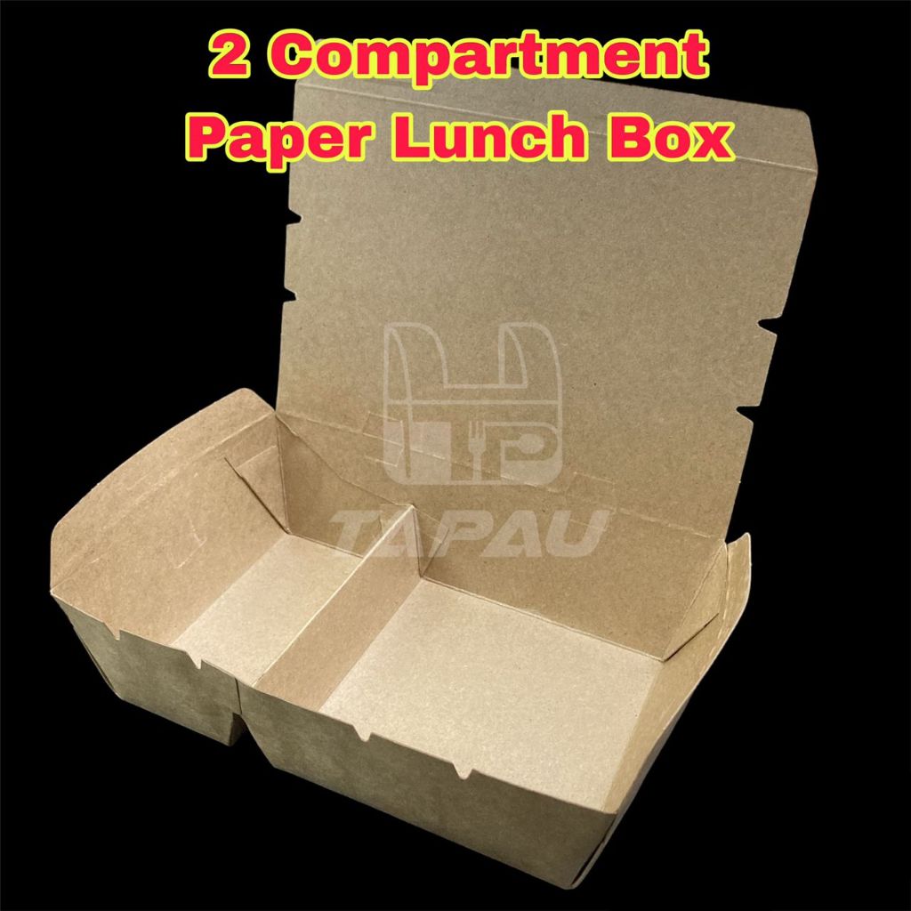 TAPAU - Medium BROWN Paper Lunch Box with 2 Compartment (50pcs±)/Bekas ...