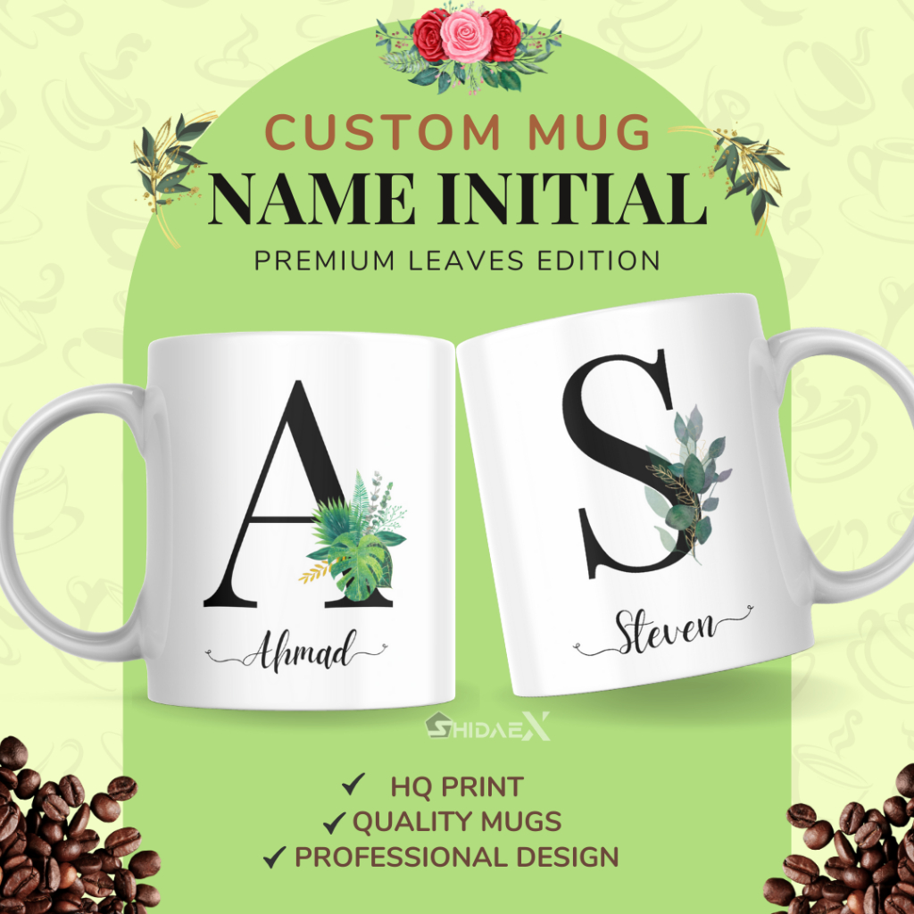 [CUSTOM] Mugs NAME ALPHABET FLOWER LEAF Design 🍃🌸🎁 Personalized ...