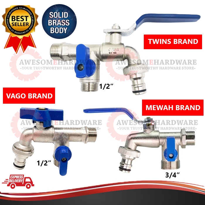(BRASS BODY) TWINS/MEWAH/VAGO TWO WAY BRASS CHROMED OUTDOOR GARDEN BIB TAP (FIT WASHING MACHINE ...