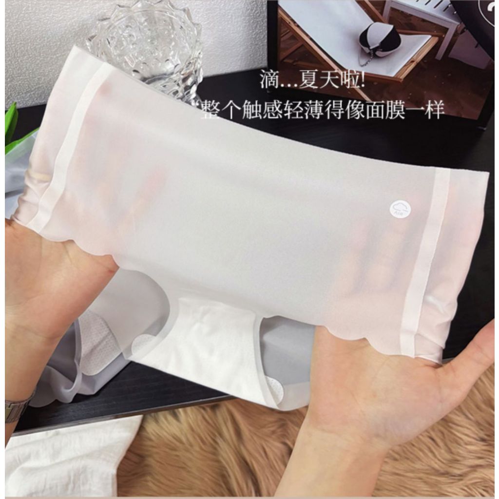 【READY STOCK】 mid-waist super thin ice silk panties seamless underwear ...