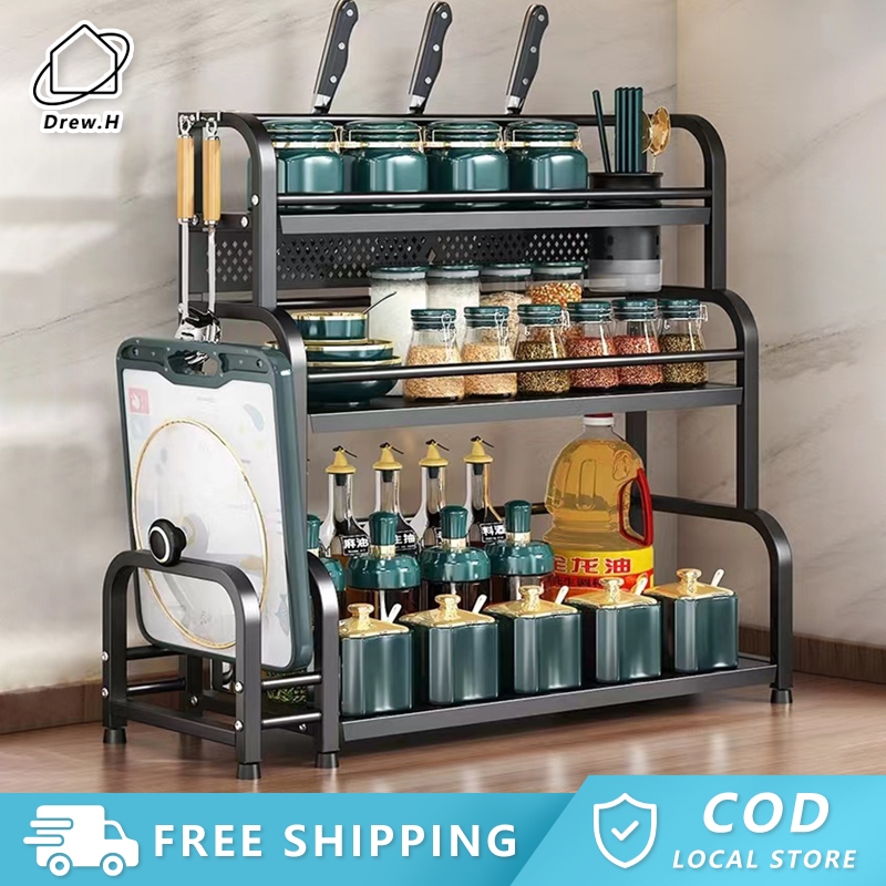 【Ready stock】2/3 layer Spice Rack Kitchen Stainless Steel Seasoning ...