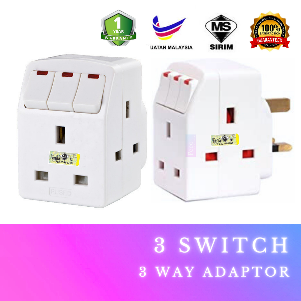 3 Way Adapter Switch / 3Way adaptor / 3way sirim adaptor usb Extension ...