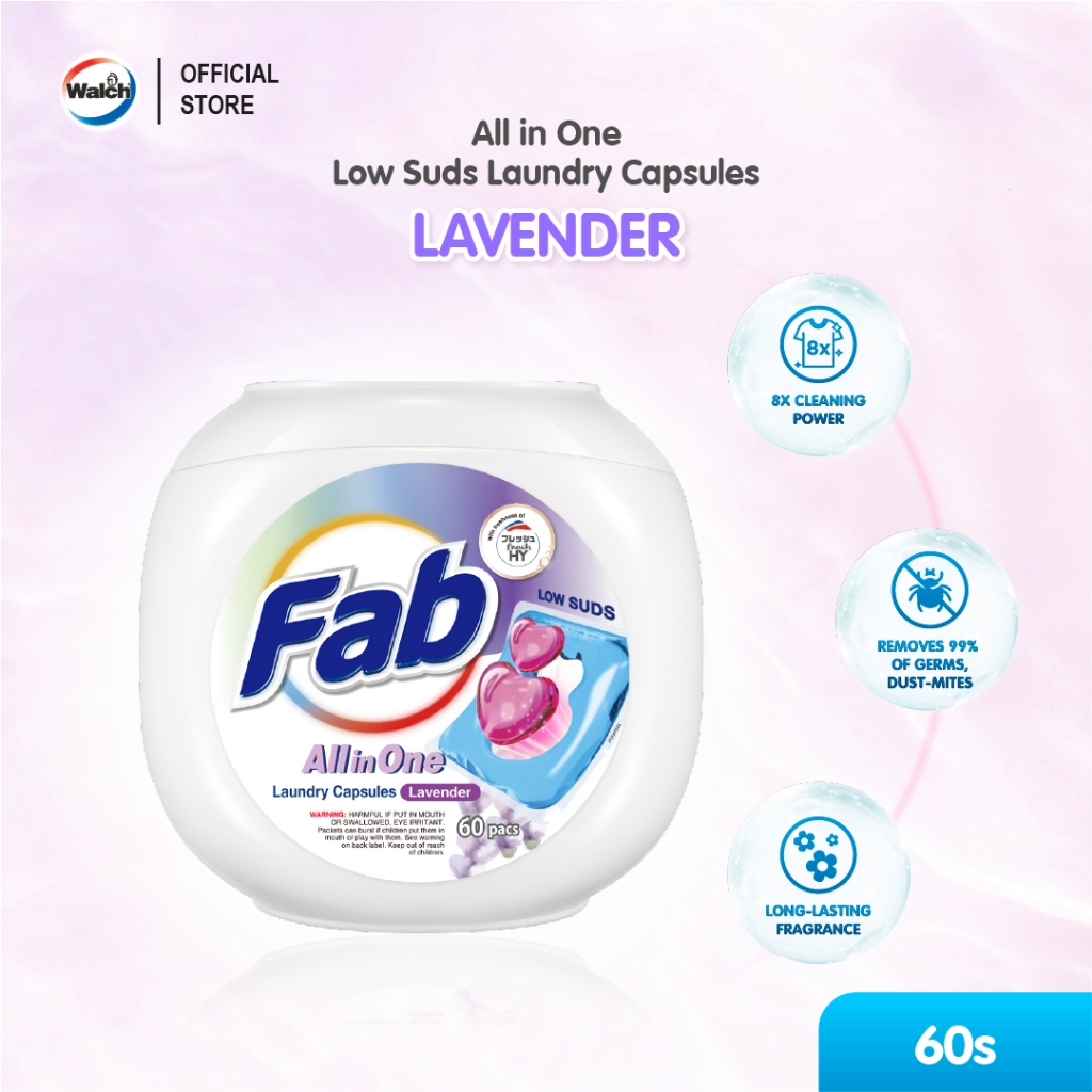 Fab All in One LOW SUDS Laundry Capsules Lavender (10ml x 60pcs ...