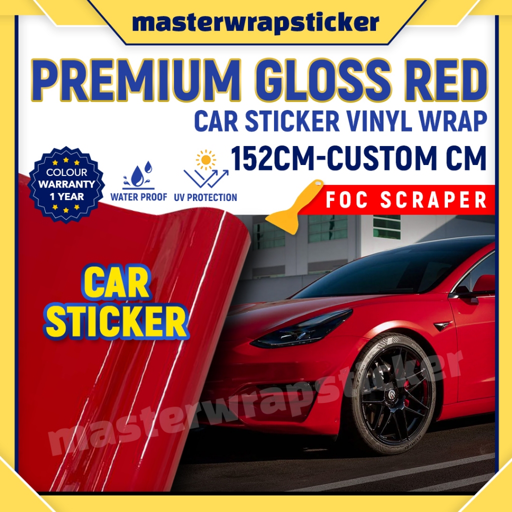 PREMIUM GLOSSY RED STICKER KERETA(152CM-90CM)stiker kereta MERAH ...