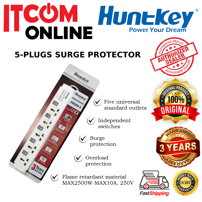 HUNTKEY 5-PLUGS SURGE PROTECTOR EXTENSION SOCKET 2M/5M (PZC504-3 ...