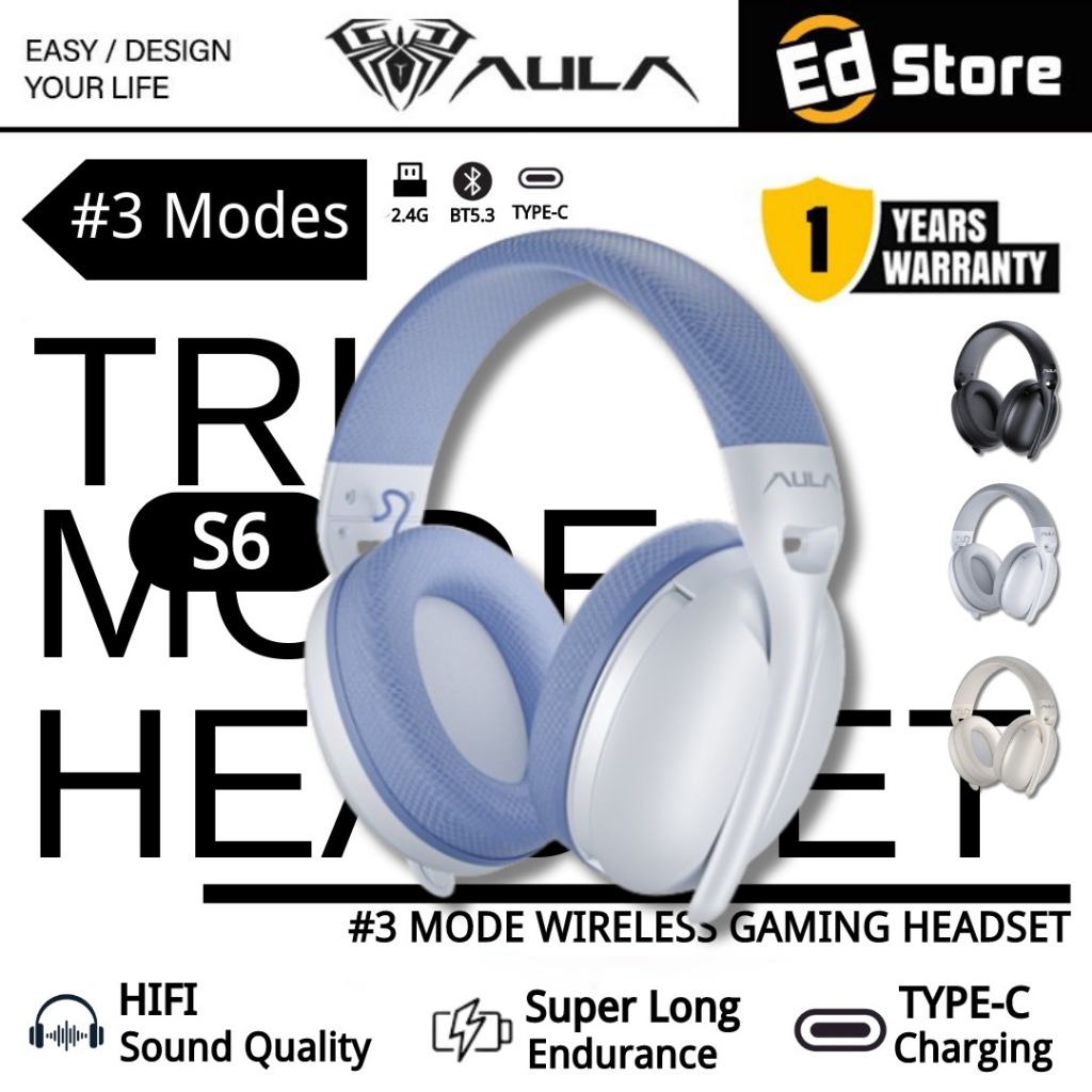 Aula S6 Wireless Headphone 3 Mode 2.4g /Bluetooth 5.3 /Wired ...