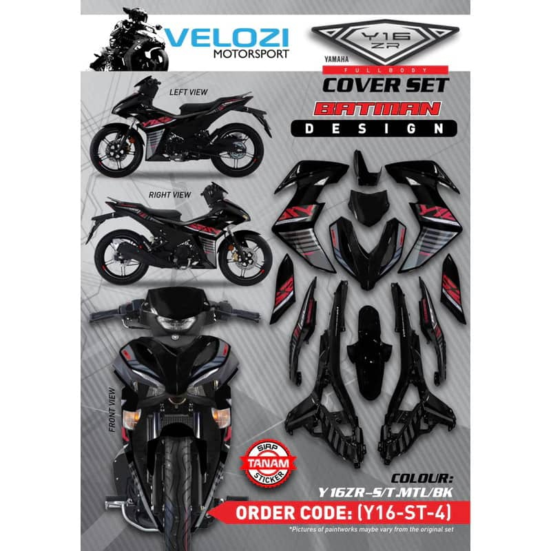 VELOZI BATMAN DESIGN COVER SET Y16 Y16ZR V1 V2 ABS PURBA HITAM / PURBA ...