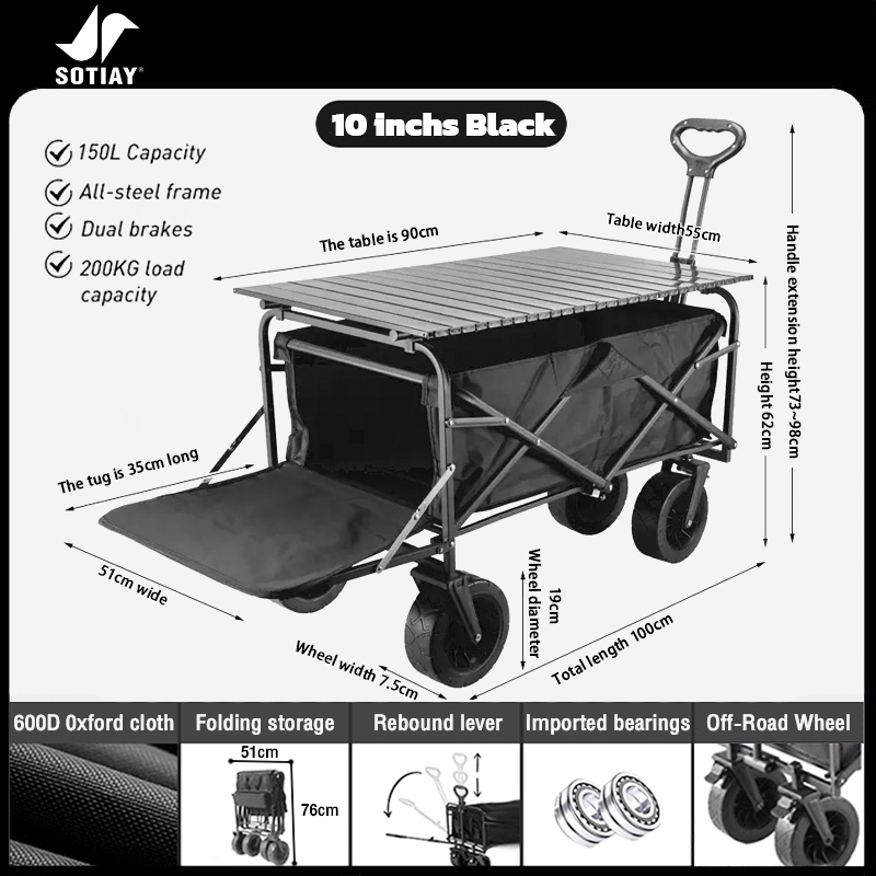 280L Outdoor Wagon Trolley 10 Inch Expandable Camping Trolley Foldable ...
