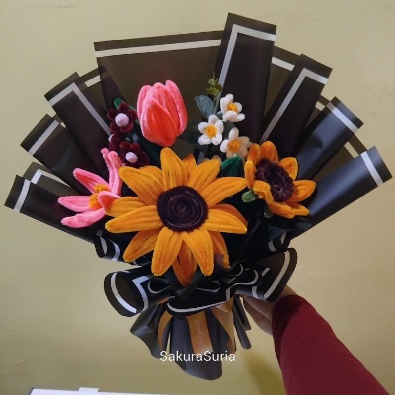 chenille stems flower bouquet (bunga kawat bulu) | Shopee Malaysia