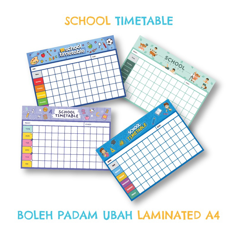 [Laminated A4] School Timetable Jadual Waktu Boleh Padam Ubah | Shopee ...