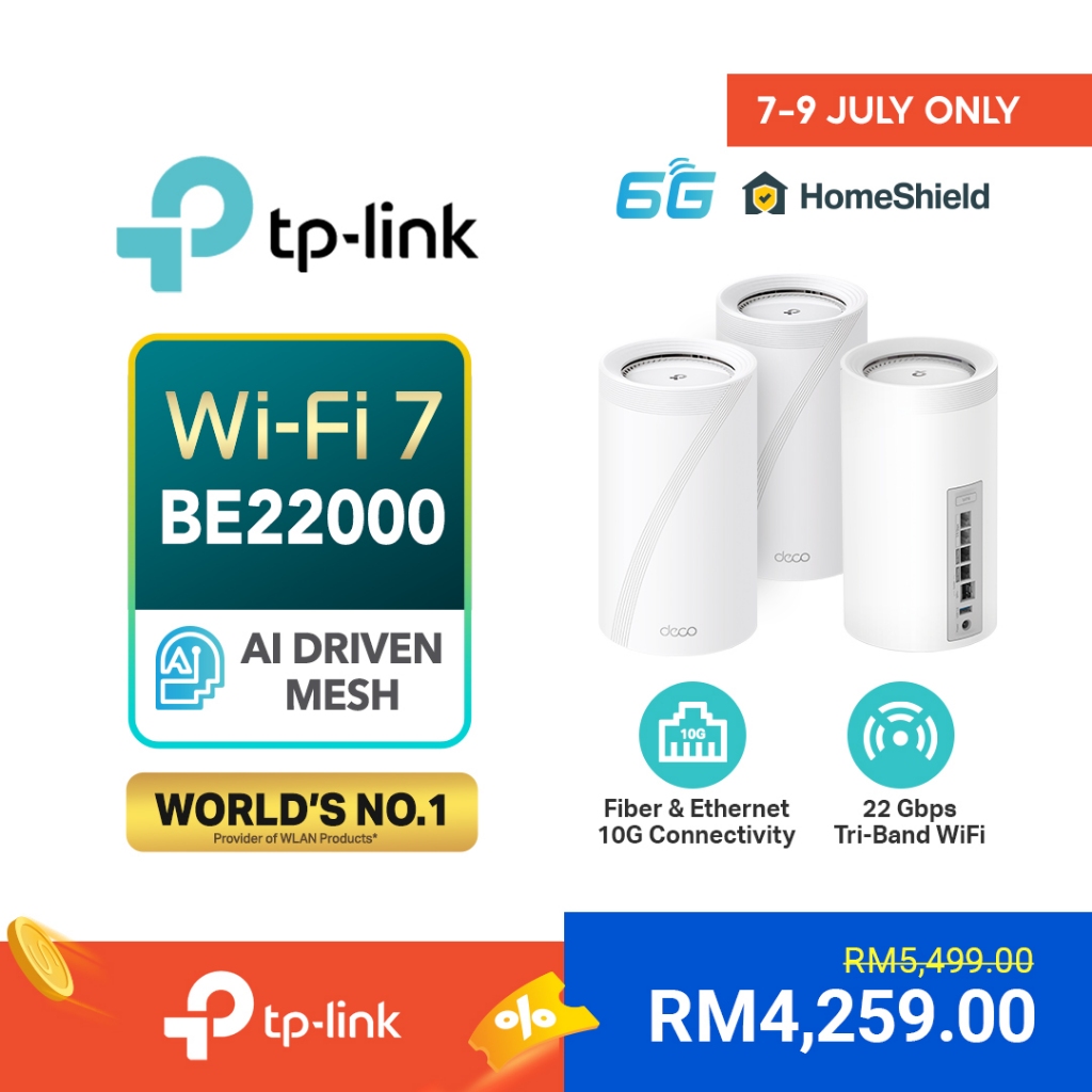 TP-Link BE22000 WiFi 7 Tri-Band Whole Home AI-Driven Mesh Wifi Router ...