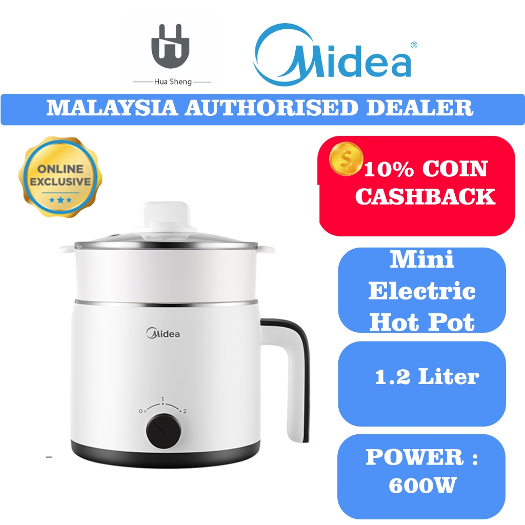 Midea MPC-EC6012-WH 1.2L Mini Electric Hot Pot/Multi Cooker With 2 ...