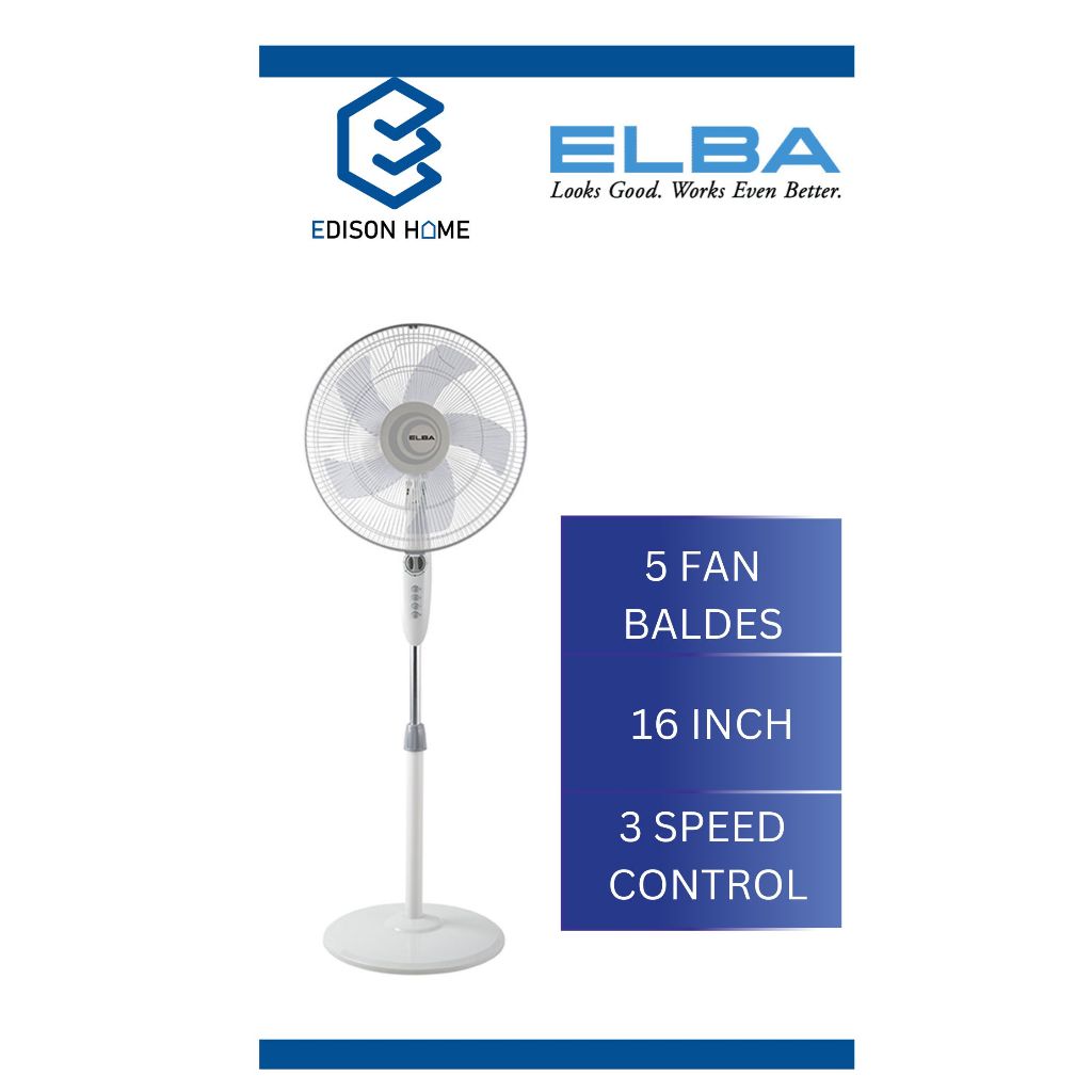 ELBA 5 BLADE (16 Inch) STAND FAN ESF-E1639TM(GR) BABY FAN TIMER ...