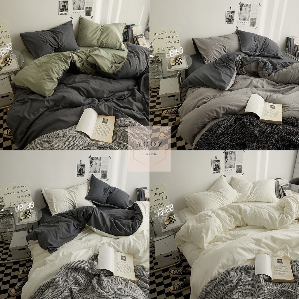 ACOZ💥Malaysia Ready Stock💥MUJI STYLE Fitted Bedsheet Set 4in1/ Queen ...