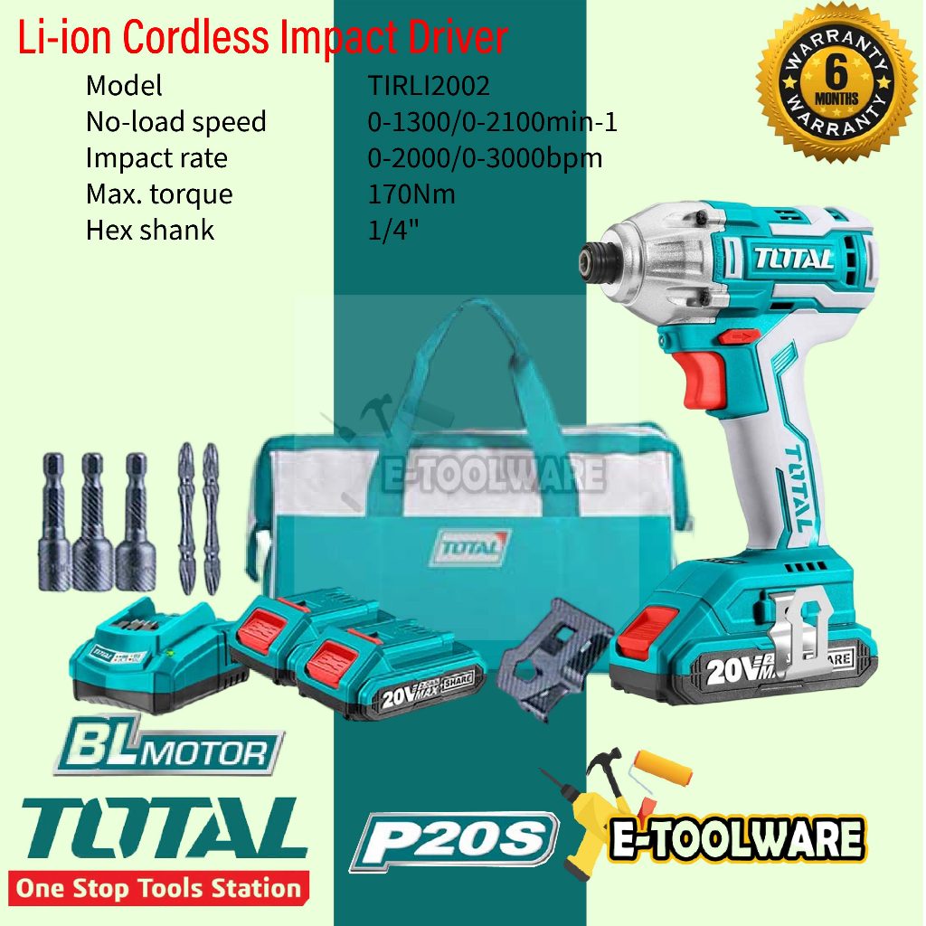 Total TIRLI2002 Li-ion Cordless Impact Driver Brushless Motor | Shopee ...