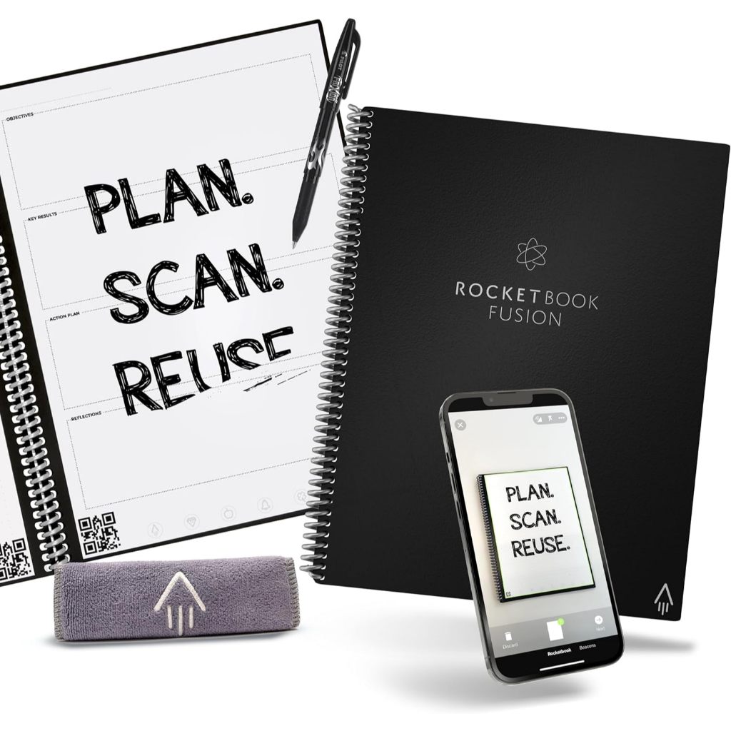 Rocketbook Fusion Smart (Reusable Planner, Calendar, Note Template 42 Pages 8.5"x11" Letter Size ...
