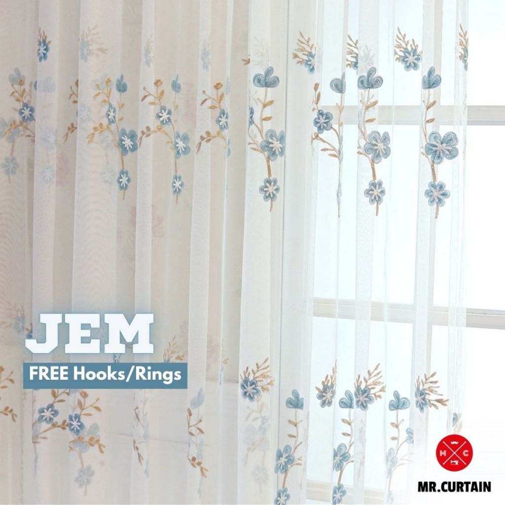 MR.CURTAIN Jem Sheer Langsir Lace Bersulam Bunga Siap Jahit Cangkuk ...
