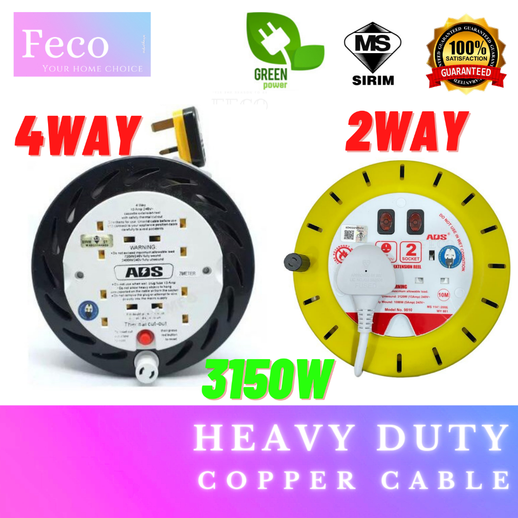 100% Pure Copper 1.25mm Extension Reel Cable Reel Meter Wire 2Gang ...