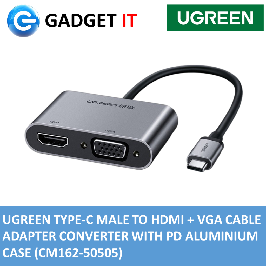 UGREEN TYPE-C MALE TO HDMI + VGA CABLE ADAPTER CONVERTER WITH PD ...