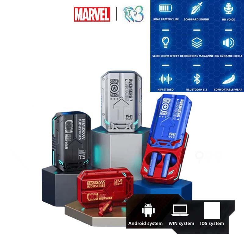 Original Marvel Wireless Gaming TWS Earphones QS-19 With Bluetooth 5.3 Headphones Hifi Stereo ...