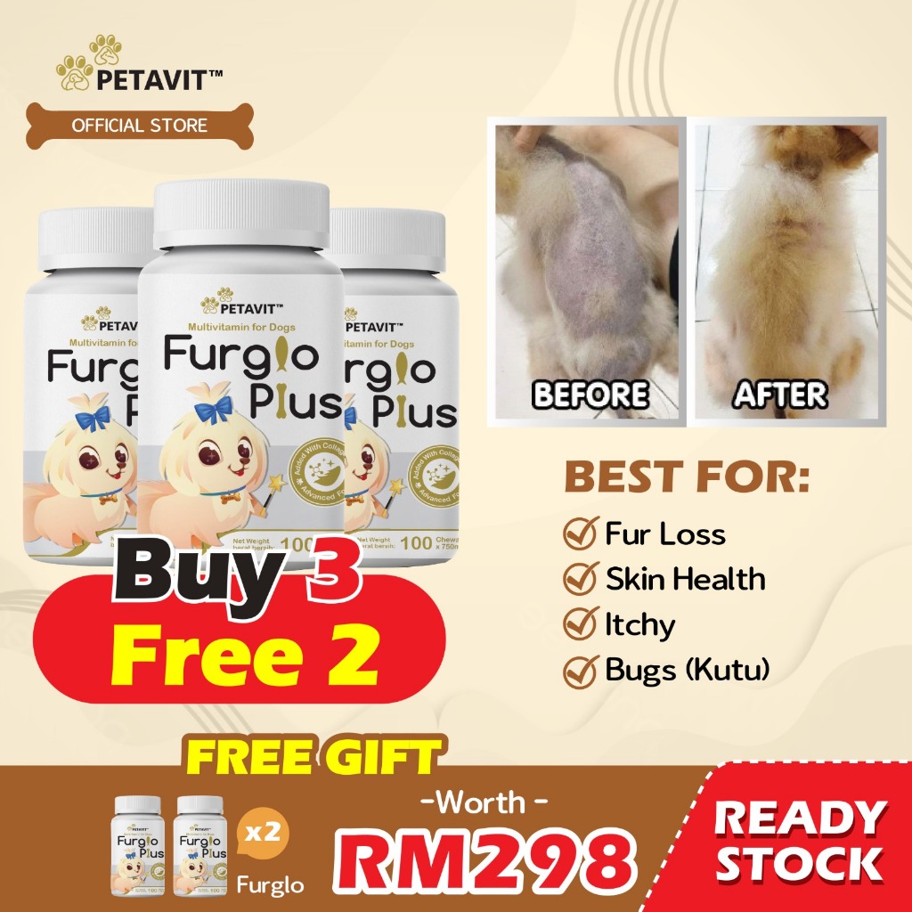 【Petavit】Furglo Plus 🐾 Pet Skin Itchy Repair Tablet Dog Cat Supplement Anjing Kucing Ubat Kulit ...