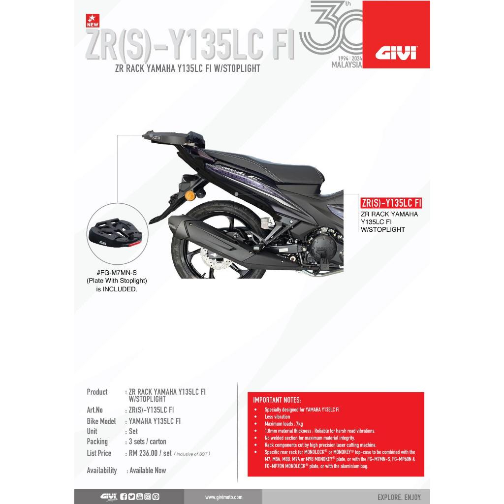 MONORACK J GIVI HEAVY DUTY RACK ZR(S) HRV YAMAHA LC135 FI V8 HRV V1-V7 ...