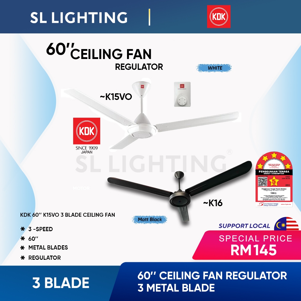 Rezo/KDK Ceiling Fan 60'' 3 Blade K15V0 3 Speed Regulator Kipas Siling ...