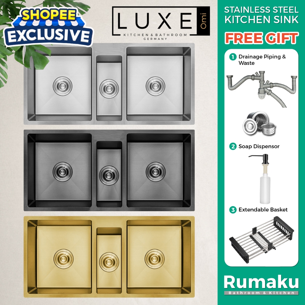 [SHOPEE EXCLUSIVE] LUXE SUS 304 Stainless Steel Home Kitchen Sink Sinki ...