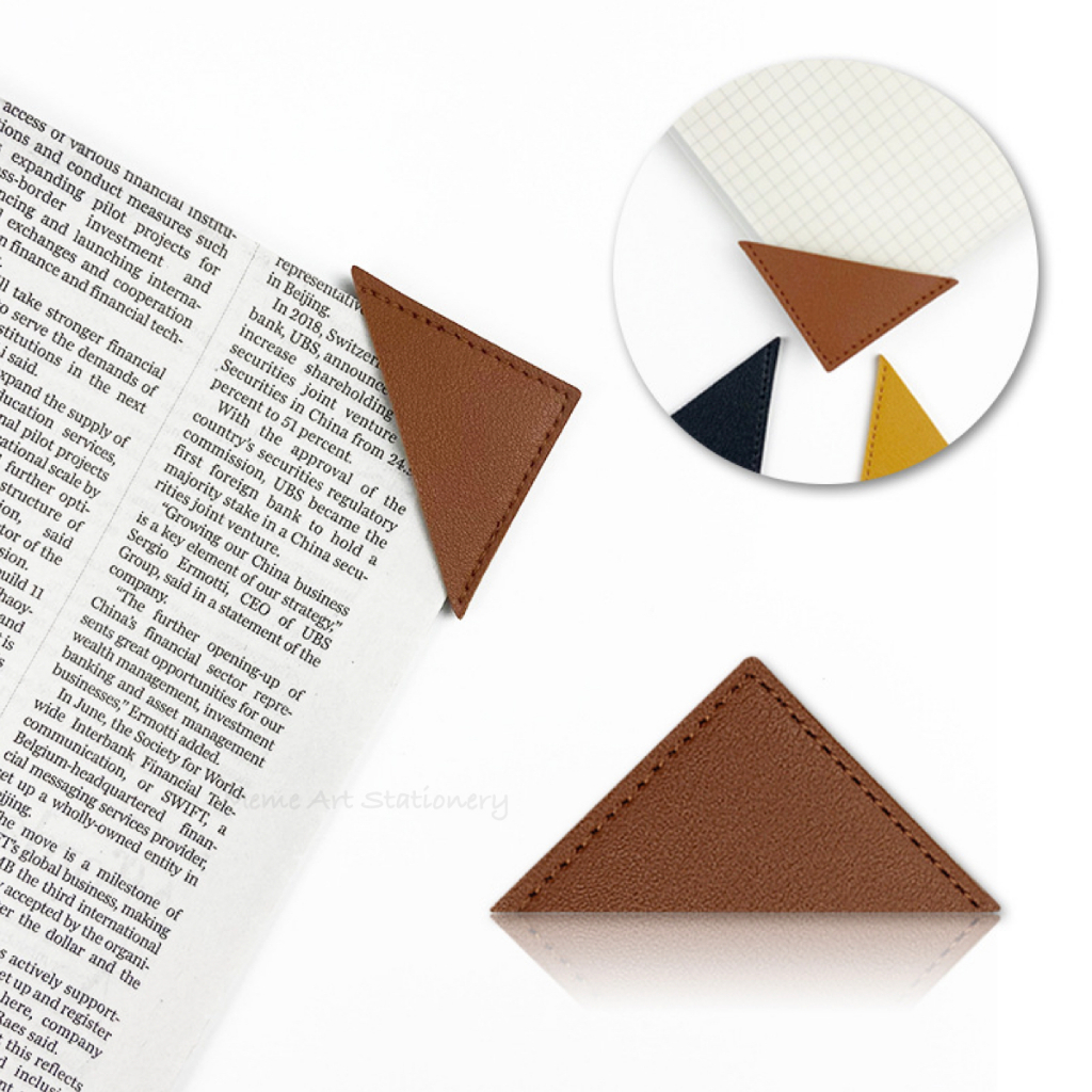 MEME Leather Bookmark Triangle Shaped Angle Sleeve Reading Track Buku ...