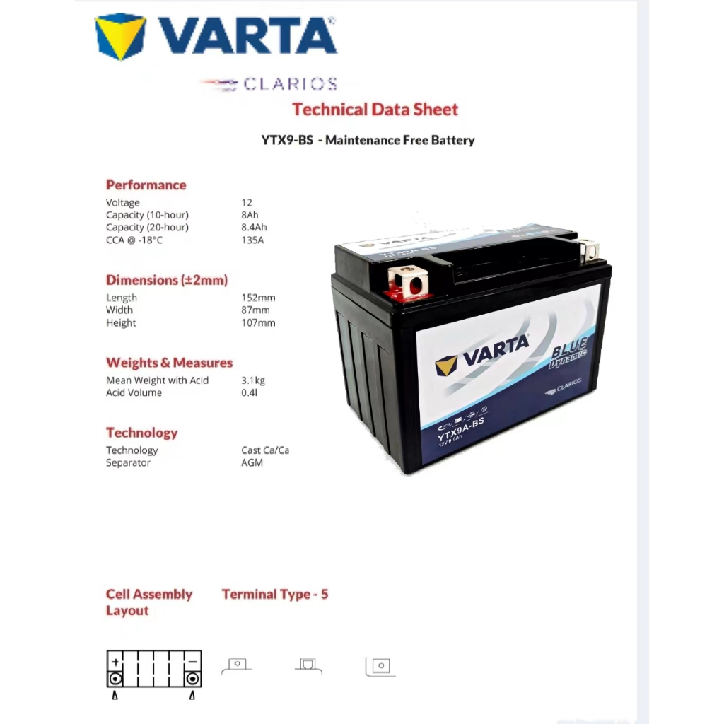 YTX9A-BS BATTERY GEL DUKE 200 390 / SKYLINE200 / VTS200 / NINJA 250 ...