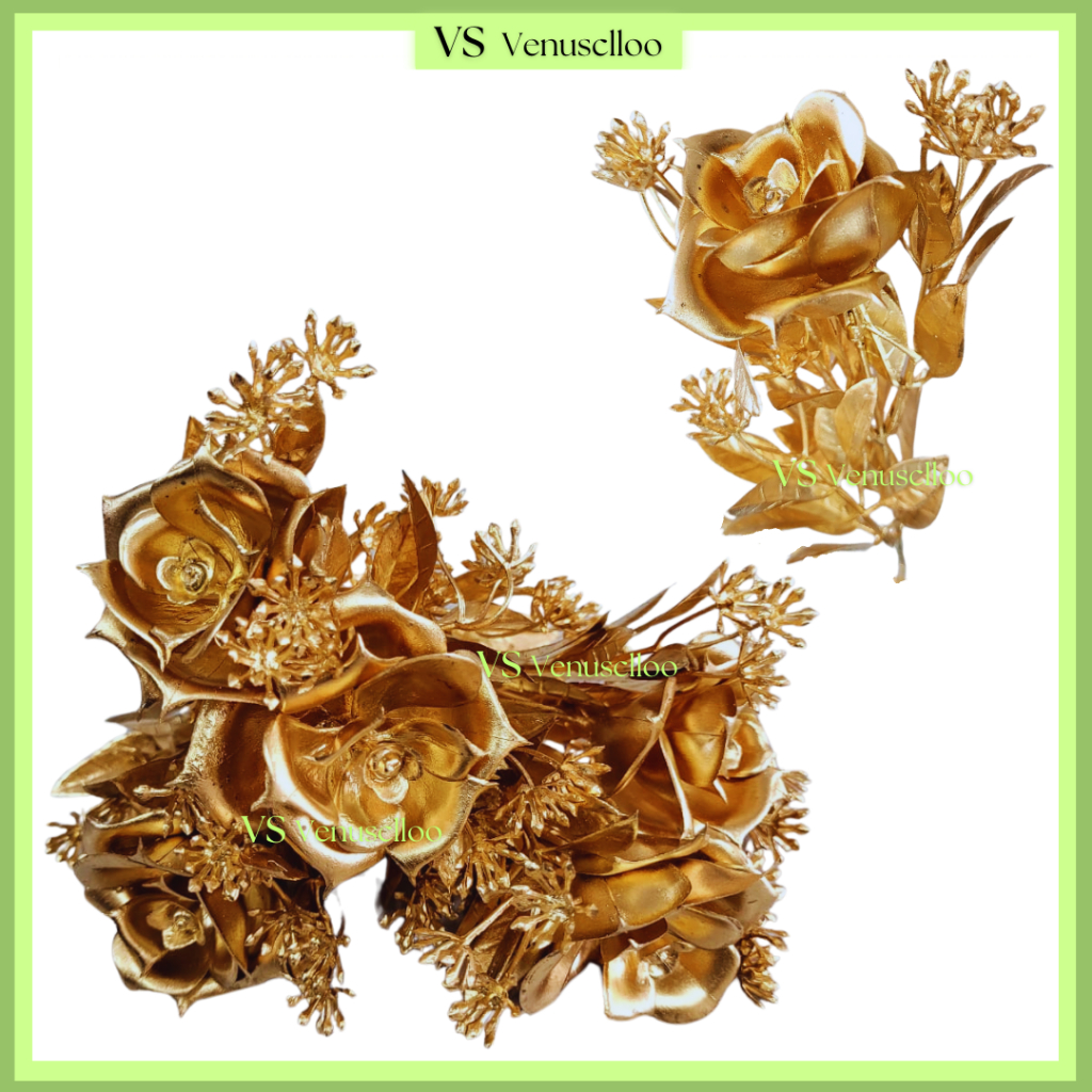 DAUN EMAS BUNGA EMAS PLANT PALM LEAF ROSE PLASTIC BUNGA ROSE HANTARAN ...