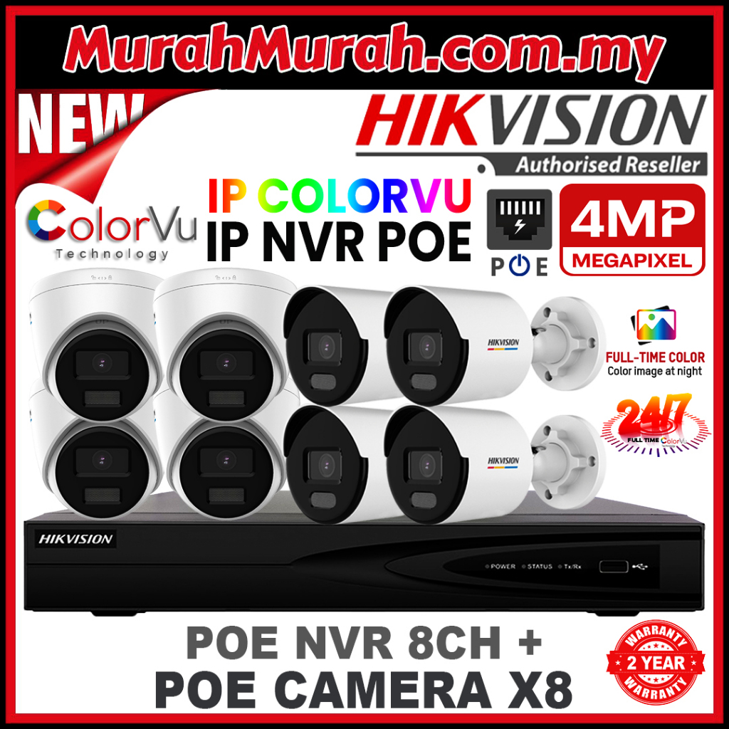 HIK HIKVISION 🌟8 Channel🌟 4.0MP 24/7 Full Time Colour POE + COLORVU ...