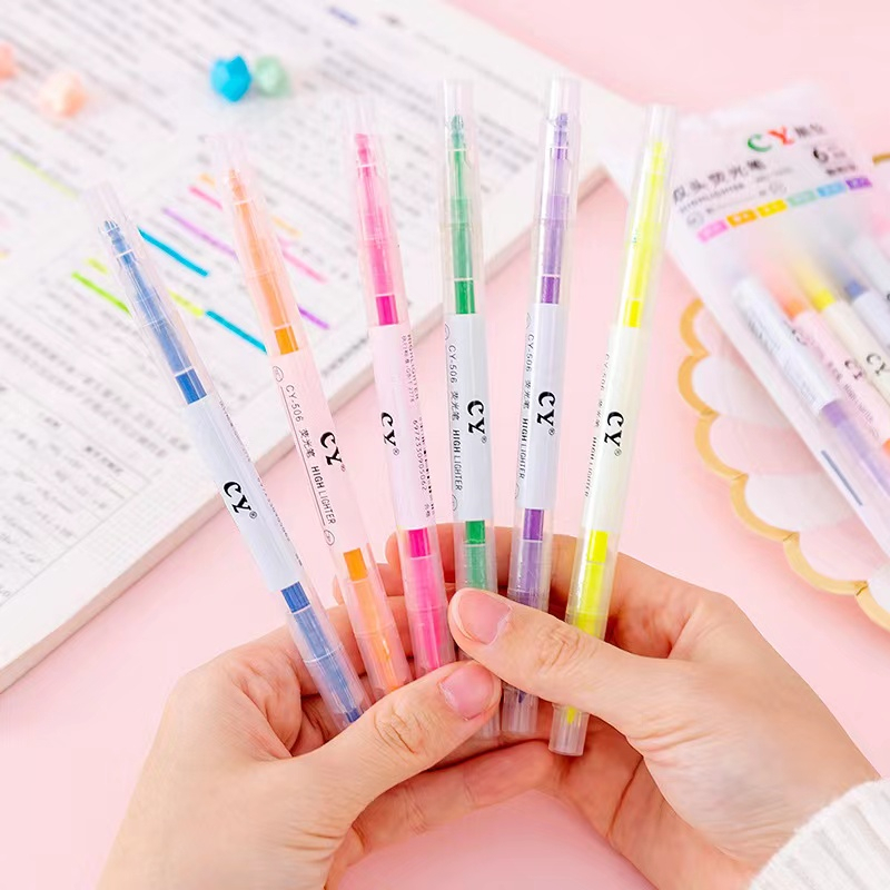 6pcs/set Candy Color Highlighter Pen Marker Brush Pens Fluorescent Pen ...