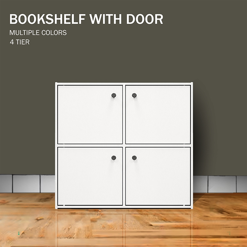 HK Rak Buku 4 Tingkat/4 Tier Bookshelf with Doors/ Almari Serbarguna ...