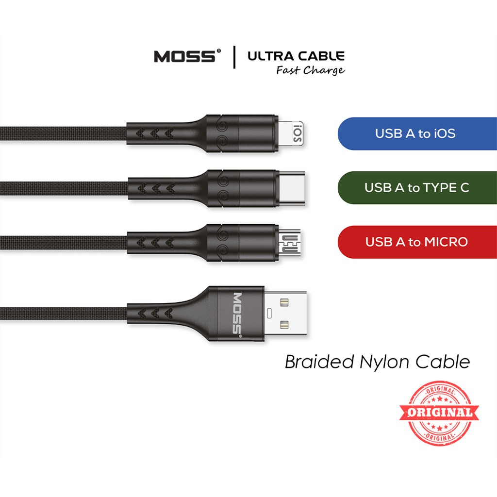 MOSS Ultra Cable 6A Fast Charge QC 3.0 - Type C / iOS / Micro USB (1.5M) | Shopee Malaysia