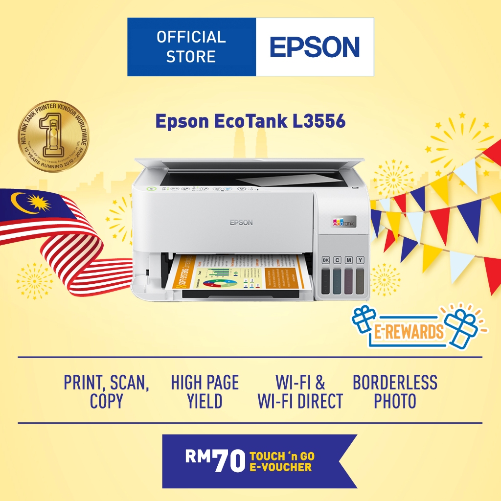 [REDEEM RM70 TNGO] Epson EcoTank L3556 (White) A4 Wi-Fi All-in-One Ink ...