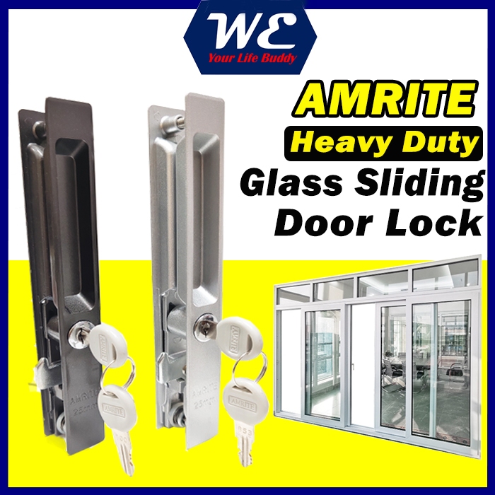 AMRITE A6 25MM/32MM ALUMINIUM SLIDING GLASS DOOR LOCK WITH KEYS (SILVER ...