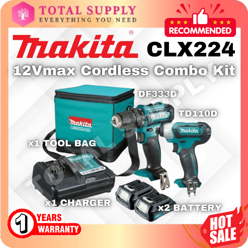 MAKITA CLX224 12V MAX COMBO CORDLESS DRIVER DRILL TD110D & DF333D | 12V MAX CORDLESS COMBO KIT ...