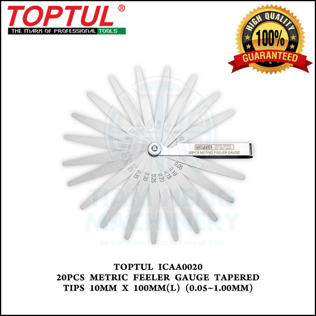 TOPTUL ICAA0020 20PCS METRIC FEELER GAUGE (TAPERED TIPS) (10MM X 100MM ...