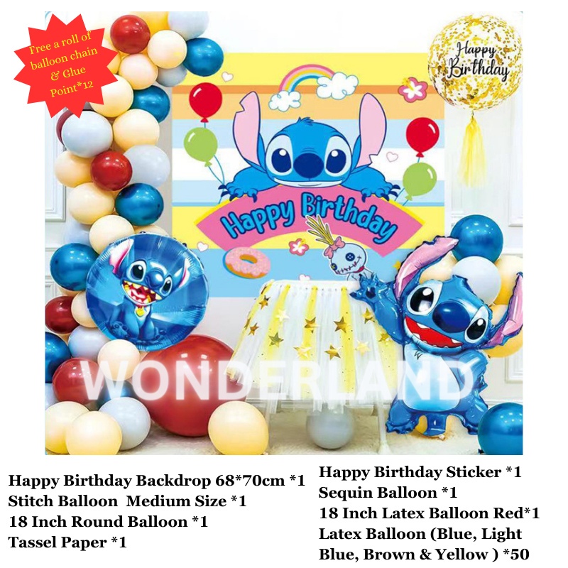 Lilo and Stitch Birthday Balloon Decoration Set Stitch Belon Hari Jadi Belon Kanak-Kanak ...