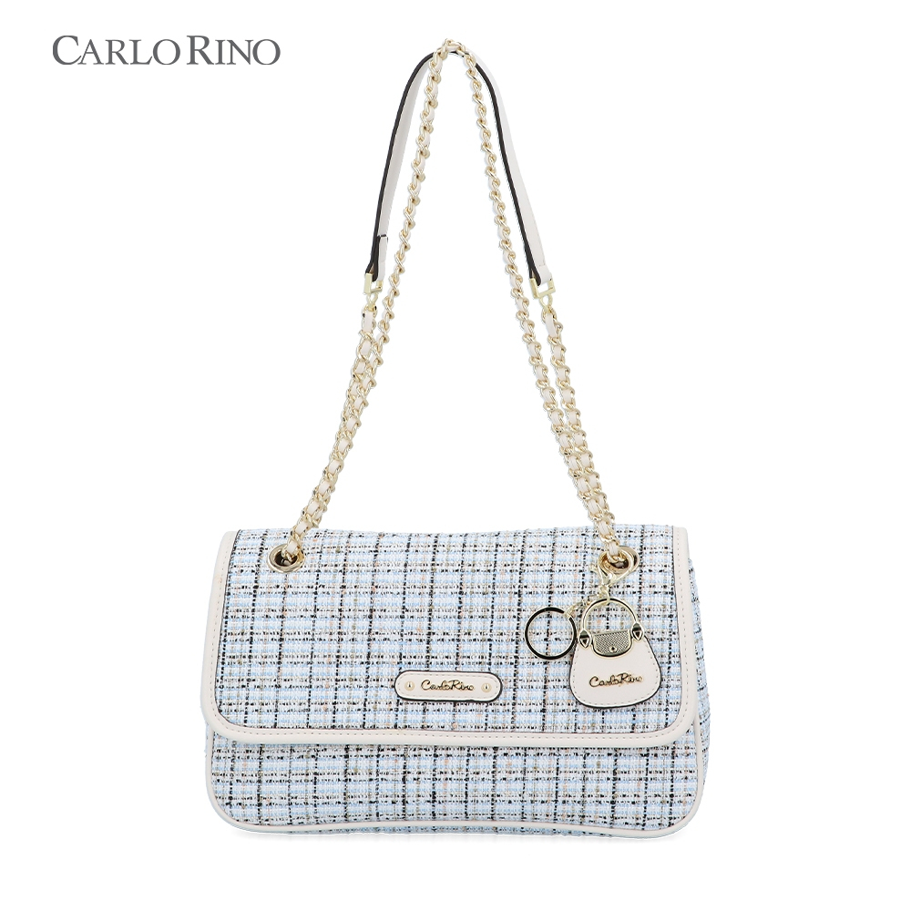 Carlo Rino Light Blue Clarice Tweed Bag M | Shopee Malaysia