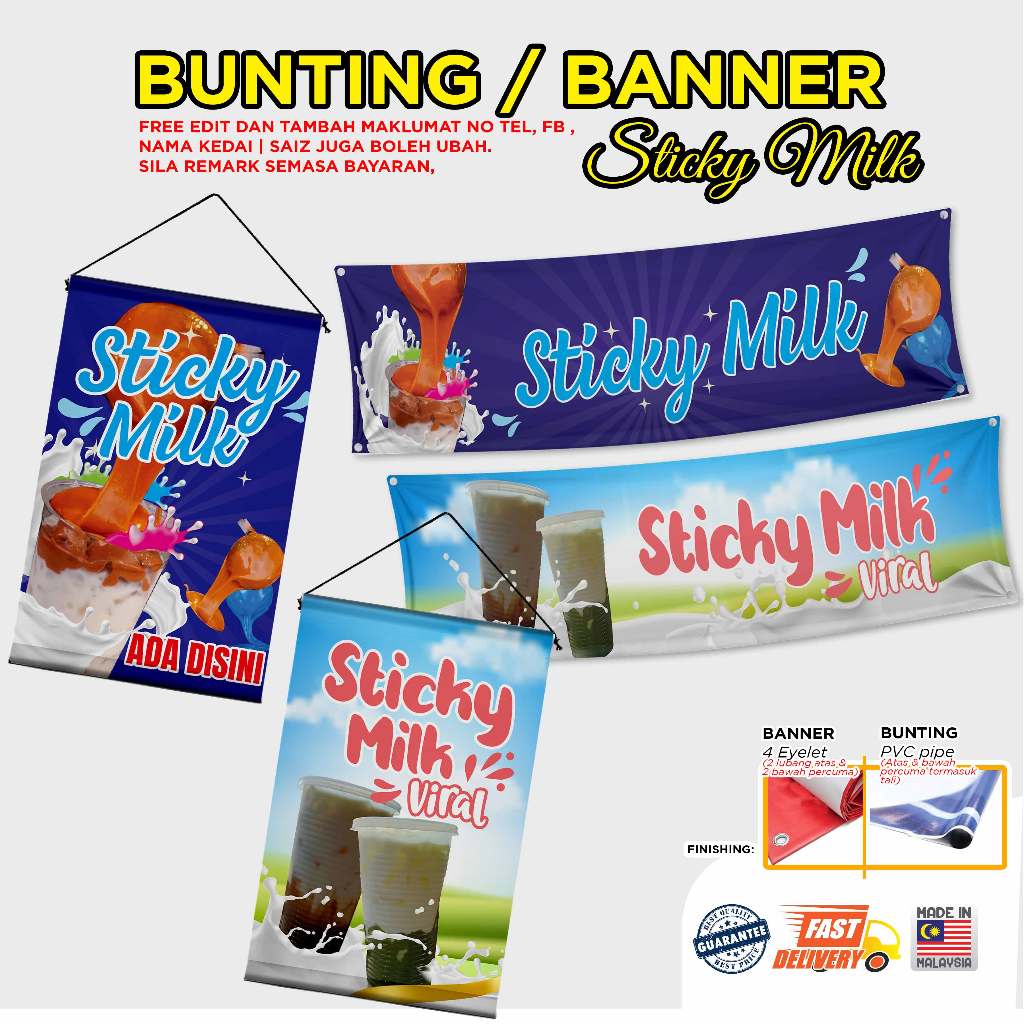 Bunting Banner Sticky milk lova viral High quality printing banner ...