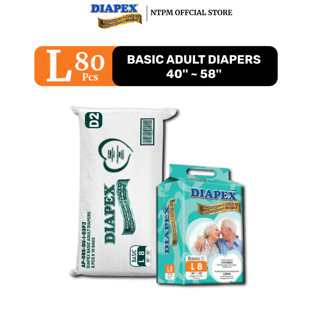 (D2) Diapex Basic Plus Adult Diapers L (8's) x 10 Bags - [FREE DIAPEX ...