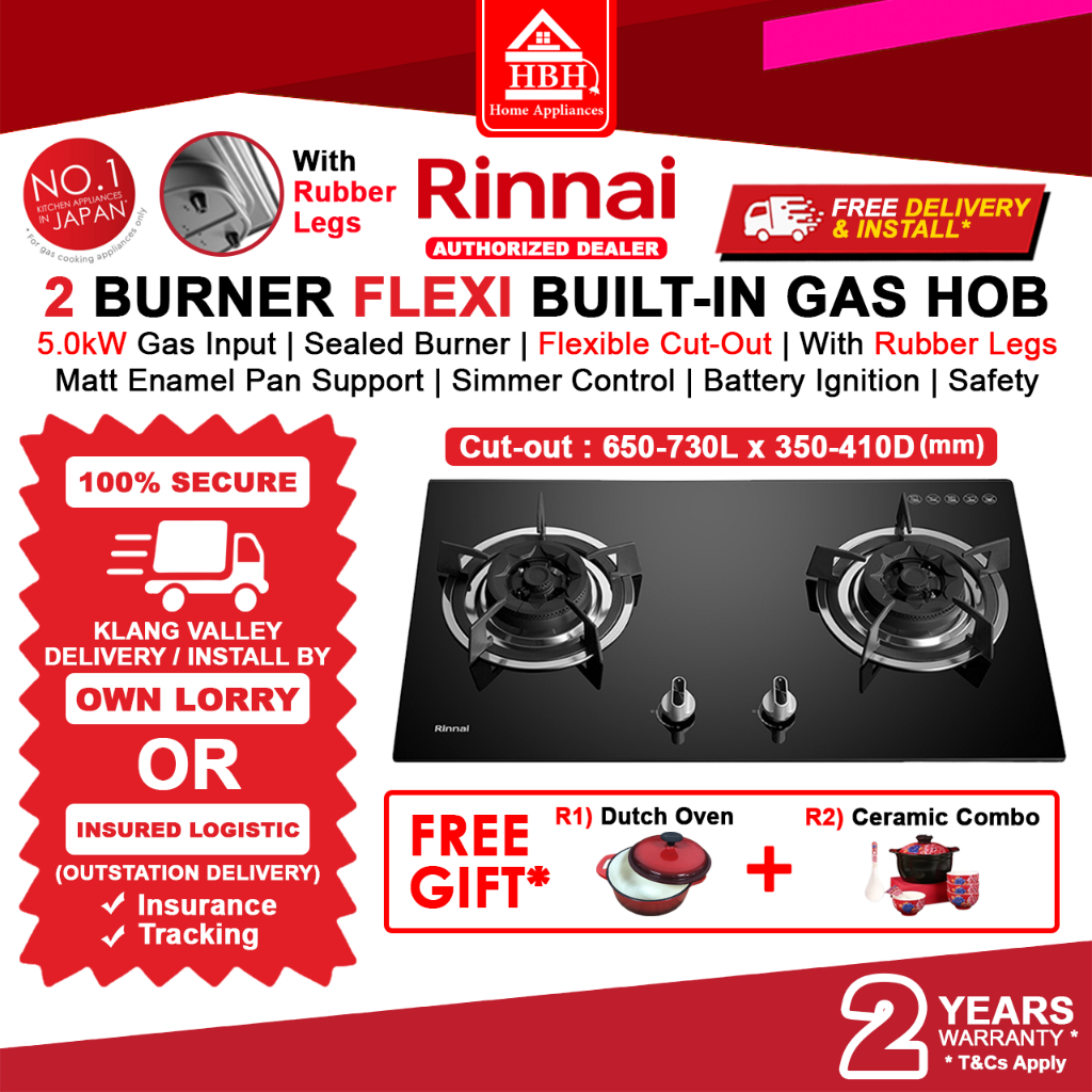 (FREE 2 GIFT + SHIPPING) Rinnai RB-782G FLEXI 2 Sealed Burner (5.0kW) Freestanding Built-in ...