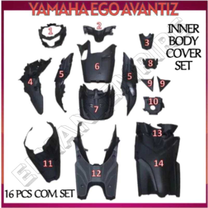 Cover inner set (HLD) yamaha ego Avantiz ego avantis 125 Black Cover Kaver Hitam ( 17 pcs ...