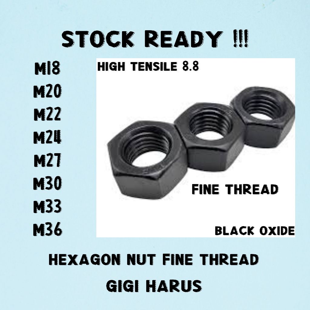 (FINE THREAD) High Tensile Hex Nut M18 M20 M22 M24 M27 M30 M33 M36 Carbon Steel Black Oxide ...