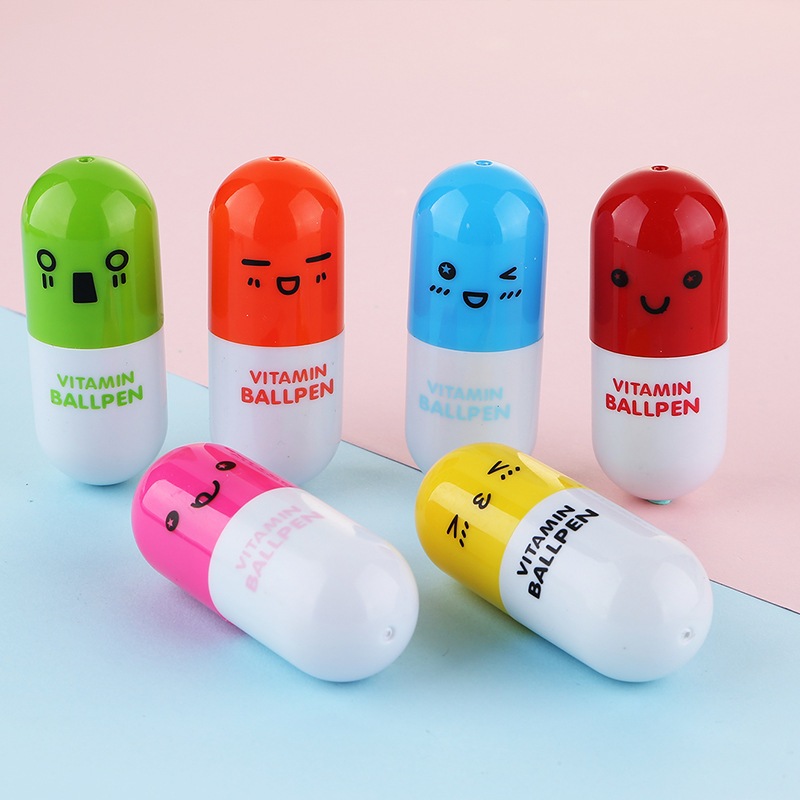Capsule Shaped Colorful Retractable Ballpoint Pens Emoji Creative Cute ...