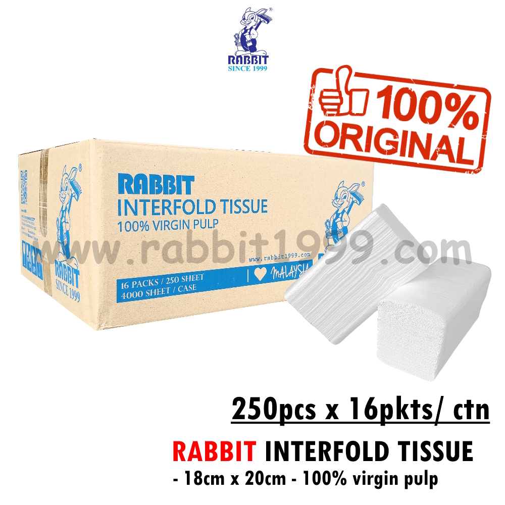 RABBIT INTERFOLD TISSUE - 250pcs x 16 pkts/ ctn - 100 % virgin pulp (16 ...