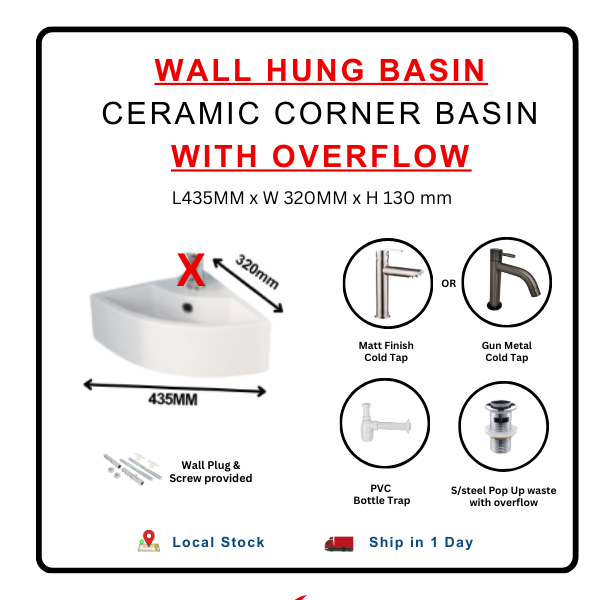 Premium 435MM Triangle Basin Ceramic White Wall Hung Corner Basin Sink ...
